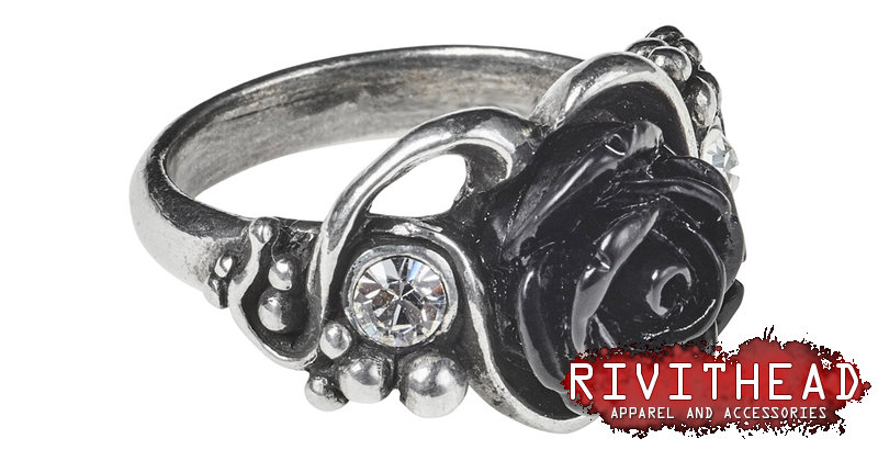 Bacchanal Rose Ring in Pewter with Clear Swarovski