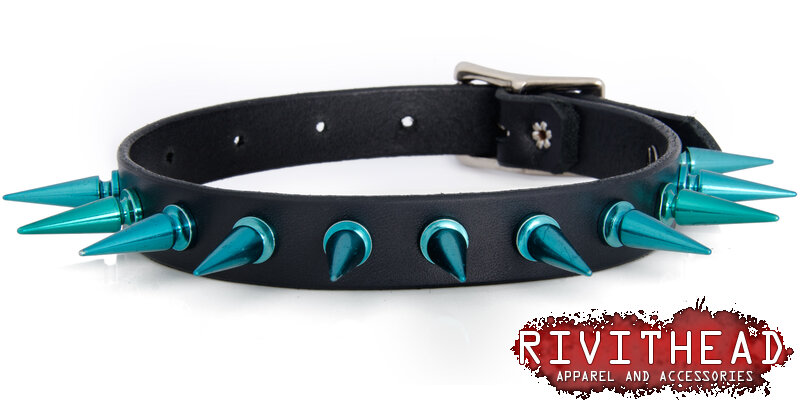 Blue Spiked Punk Leather Choker