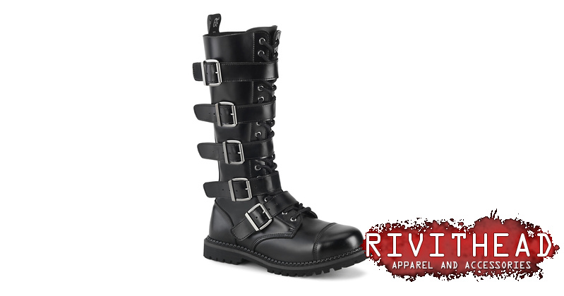 RIOT-18 Leather Steel Toe Combat Boots w/5 Buckle Straps