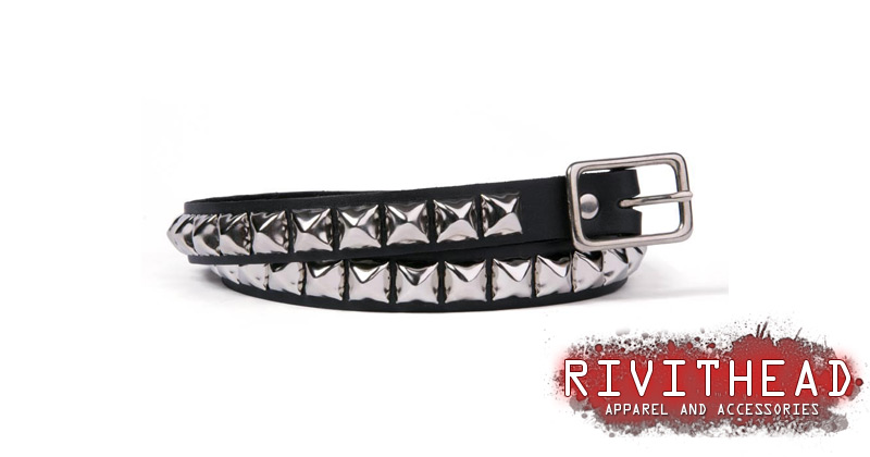Leather Belt with One Row of Pyramids Studs